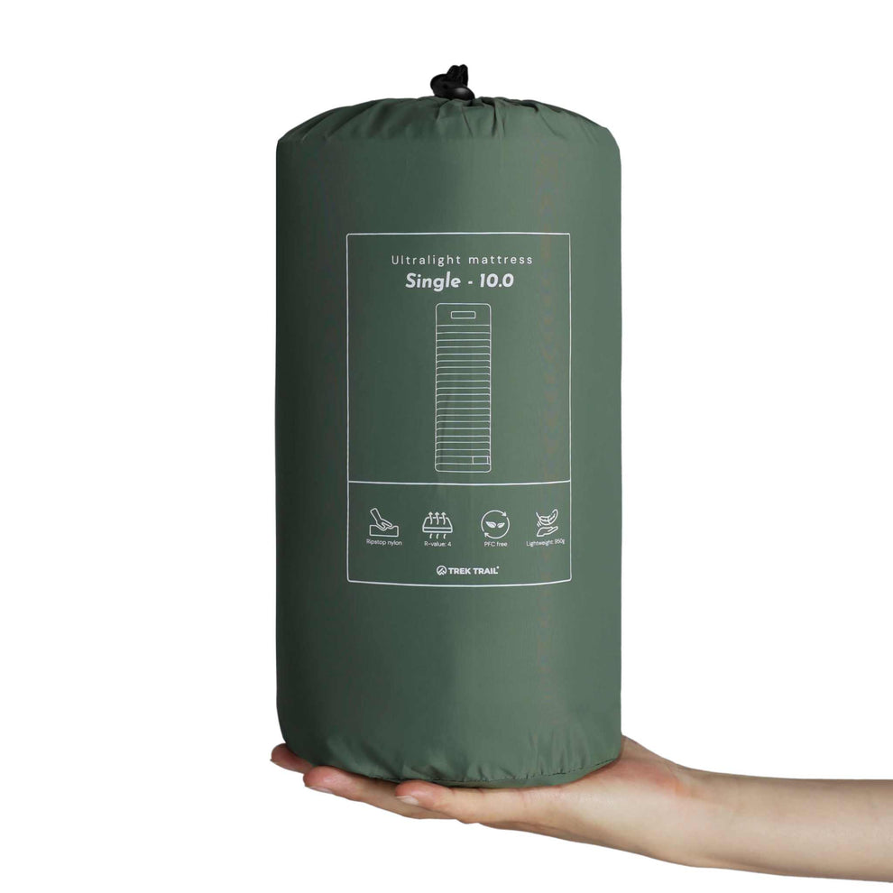 Ultralet liggeunderlag - 10 cm - Indbygget pude og fodpumpe – Outdoor Tid